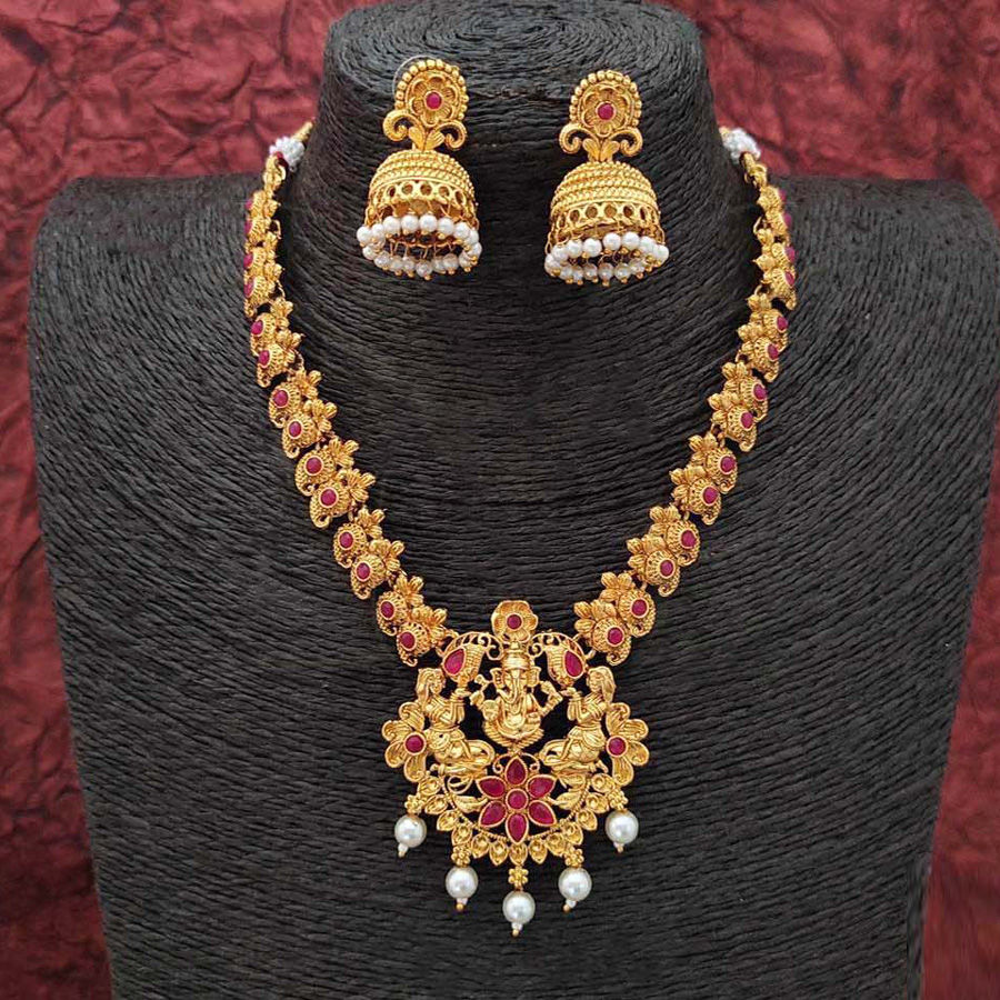 Red and Maroon color Metal Alloy metal Necklace : 1822723