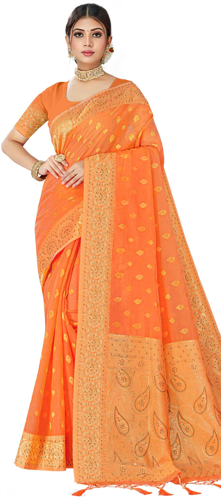 Traditional Orange color Cotton fabric Saree : 1822915