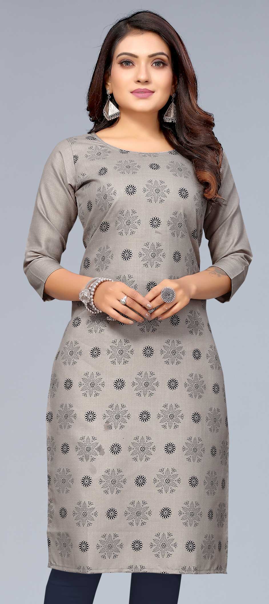 Casual Black and Grey color Cotton fabric Kurti : 1823037