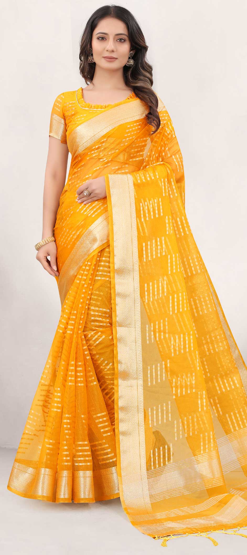 Traditional Yellow color Cotton fabric Saree : 1823477