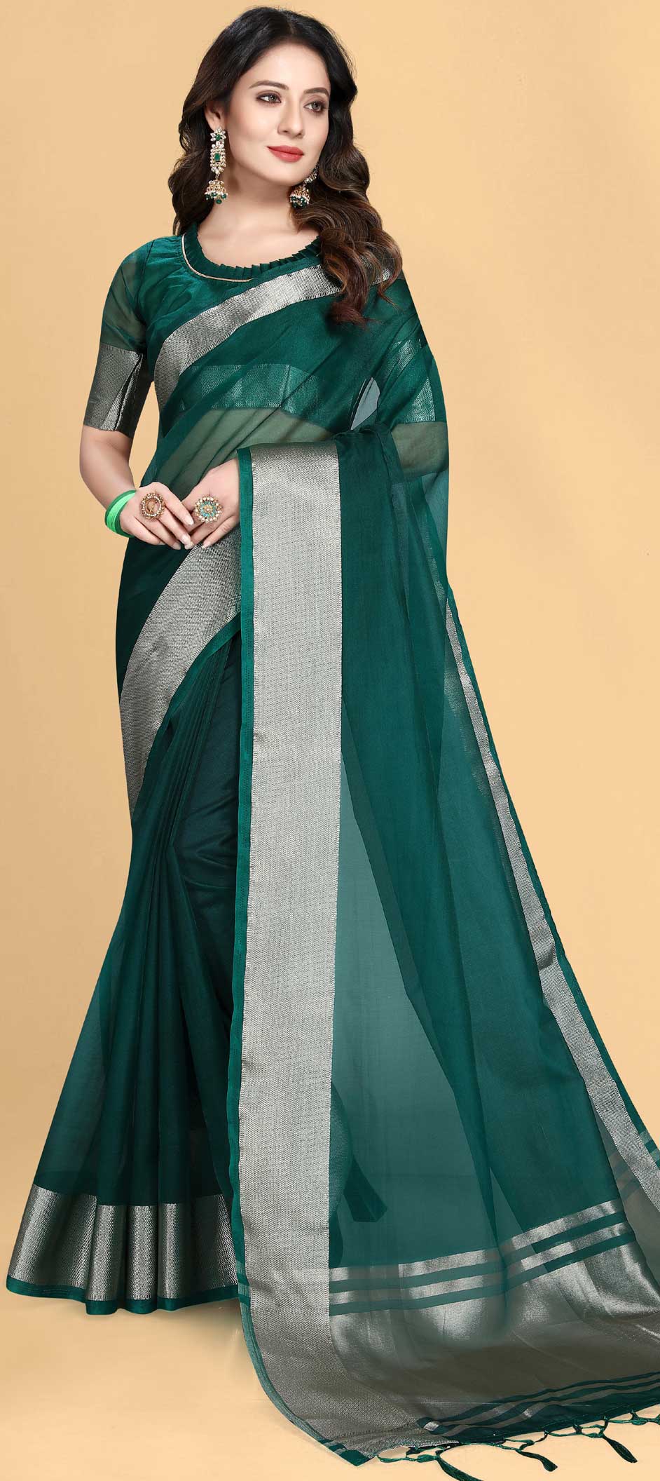 Traditional Green color Cotton fabric Saree : 1823485