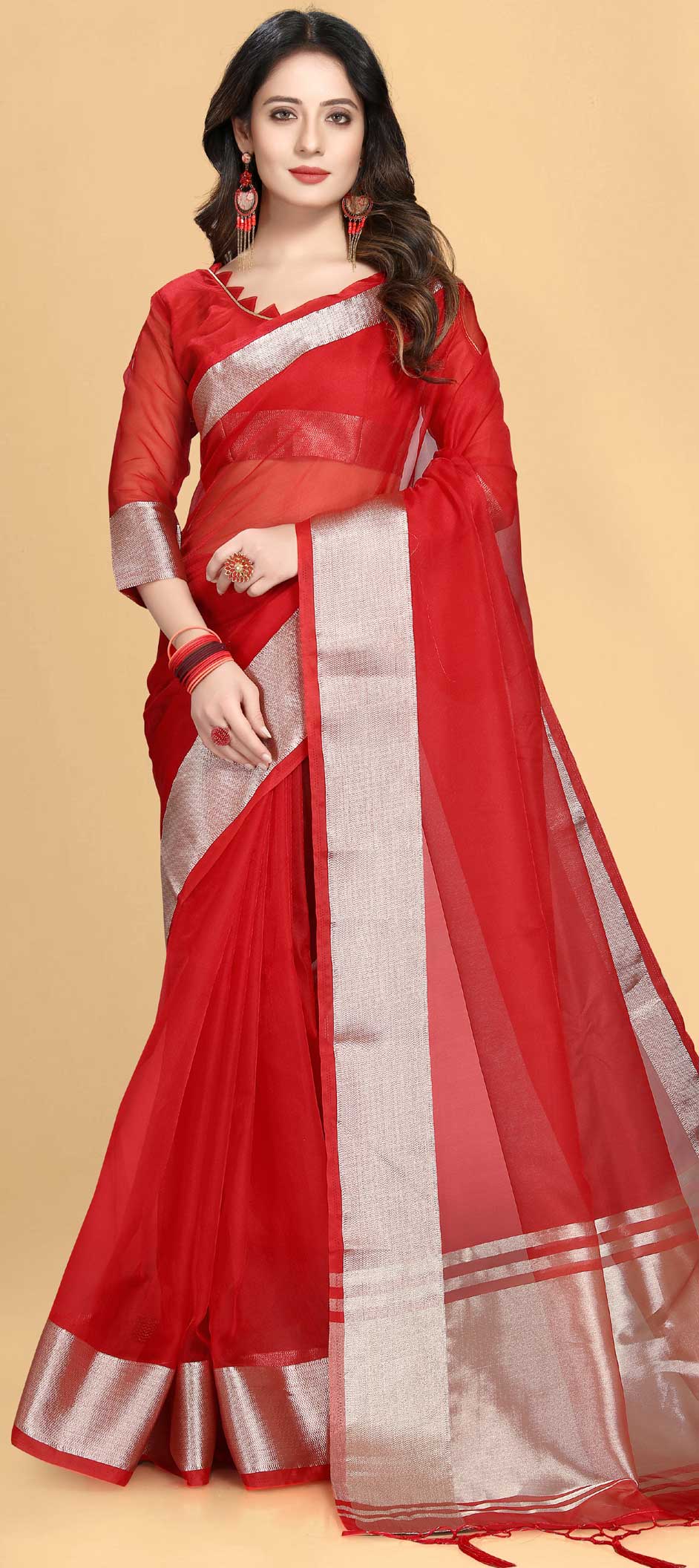 Traditional Red and Maroon color Cotton fabric Saree : 1823486