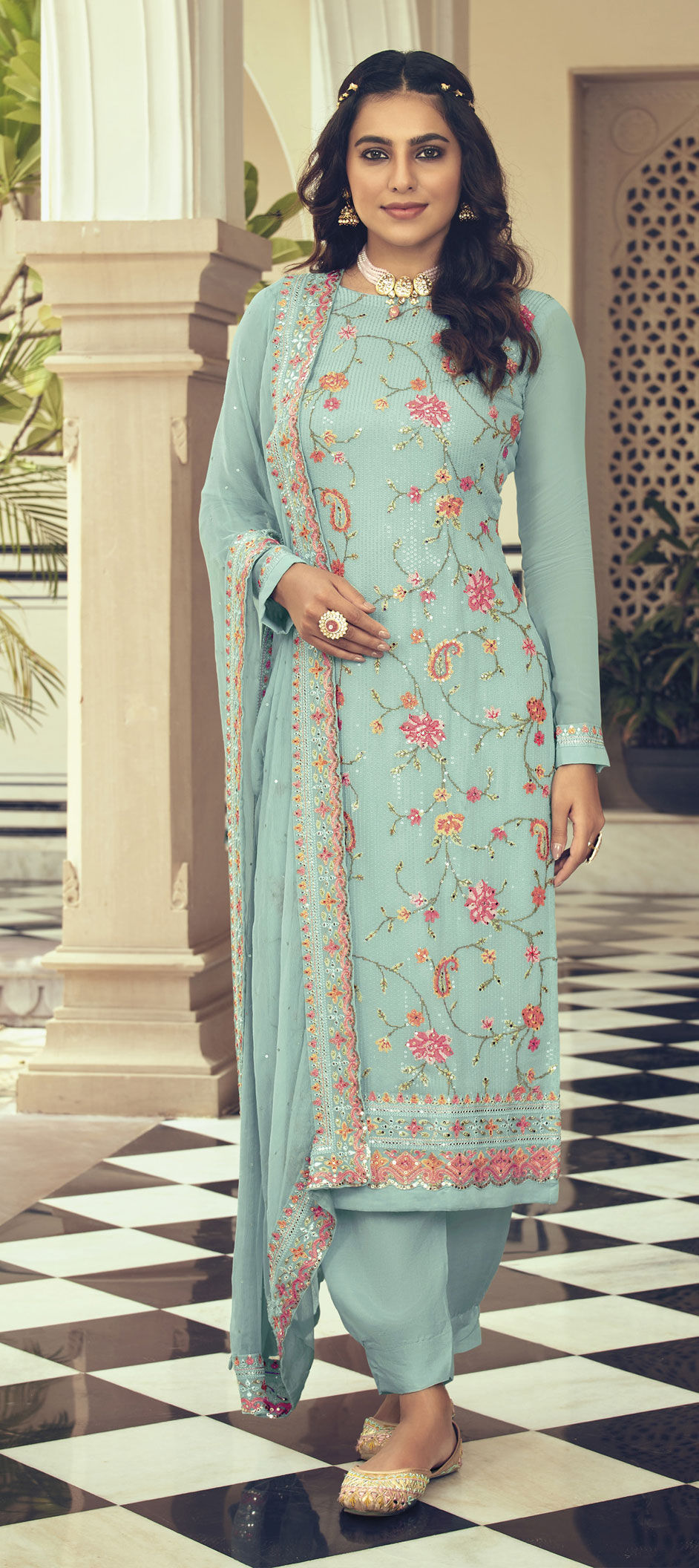 Party Wear, Reception Green color Georgette fabric Salwar Kameez : 1824361