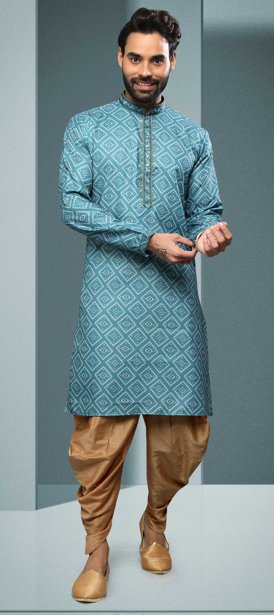 Blue color Cotton fabric Dhoti Kurta : 1824405