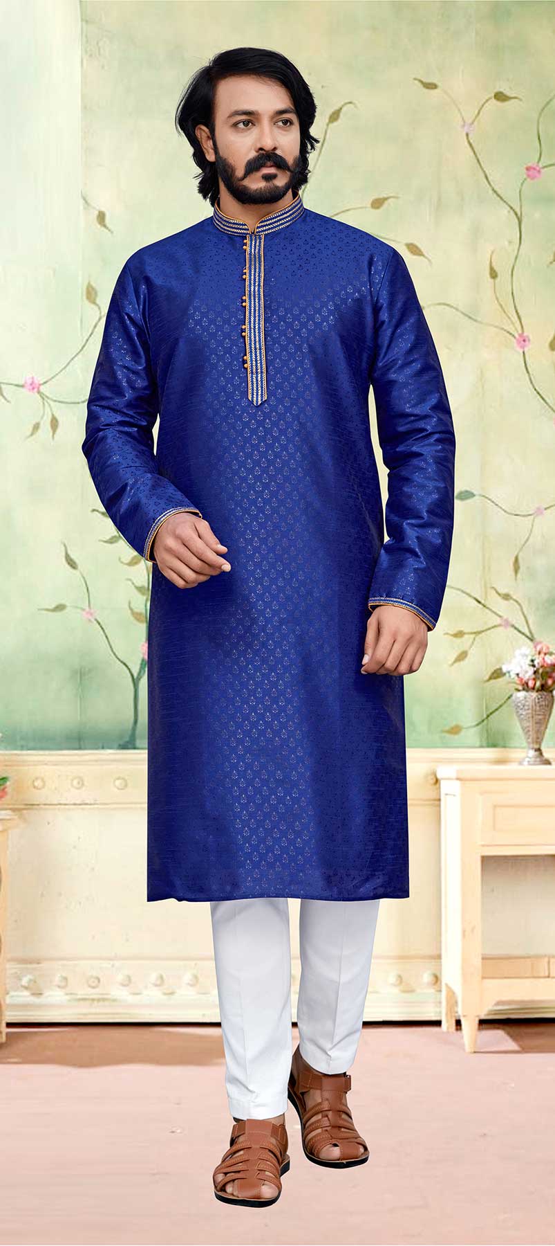 Blue color Silk fabric Kurta Pyjamas : 1824618