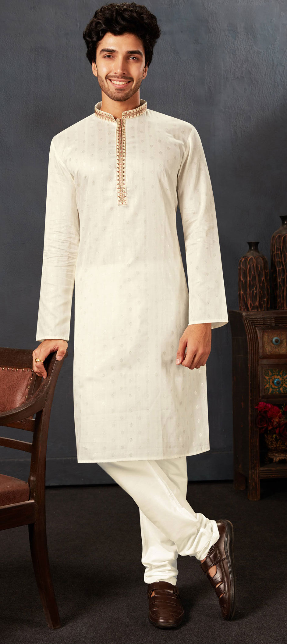 White and Off White color Cotton fabric Kurta Pyjamas : 1824644