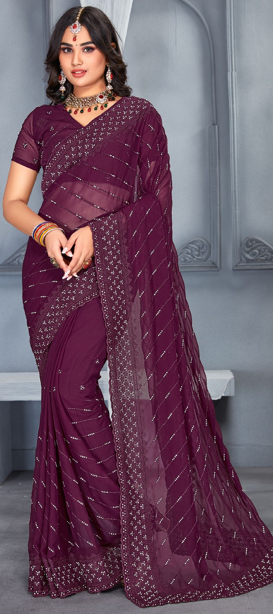 Festive, Reception Purple and Violet color Georgette fabric Saree : 1824736