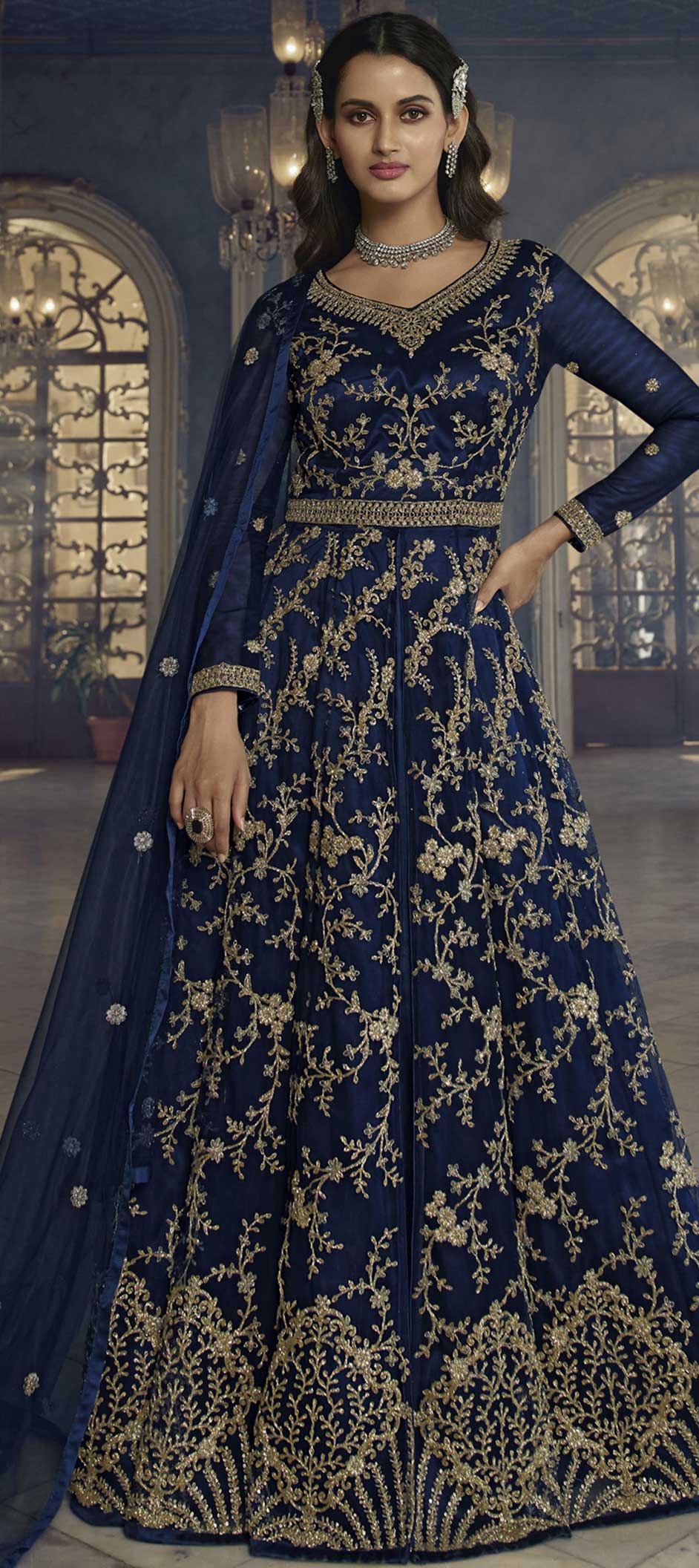 Engagement, Mehendi Sangeet, Reception Blue color Net fabric Salwar ...