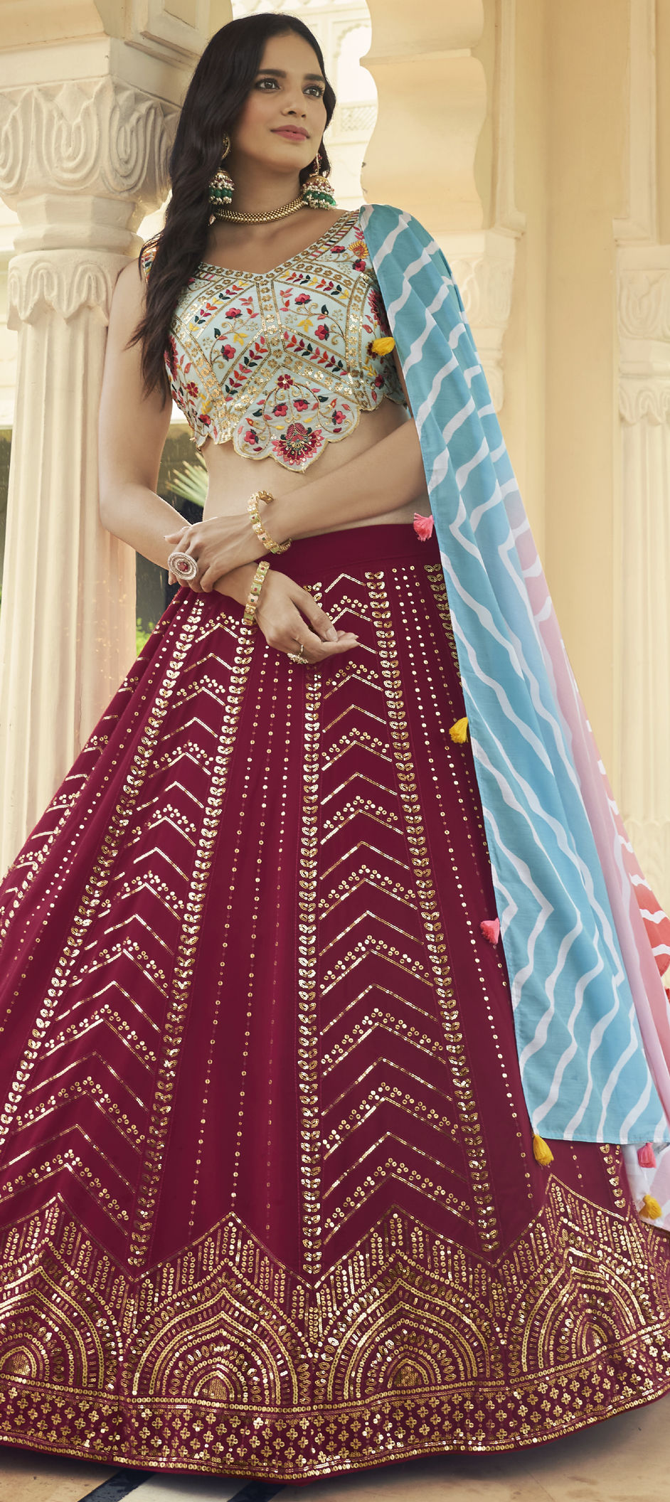Bridal, Wedding Pink and Majenta color Georgette fabric Lehenga : 1824964