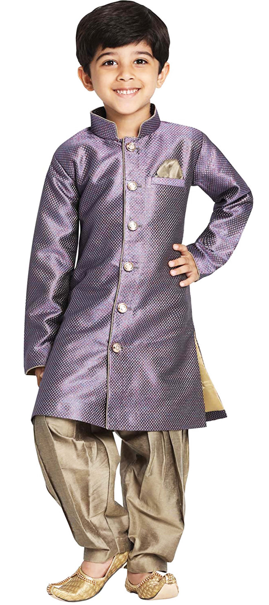Purple and Violet color Blended fabric Boys Dhoti Sherwani : 1825032