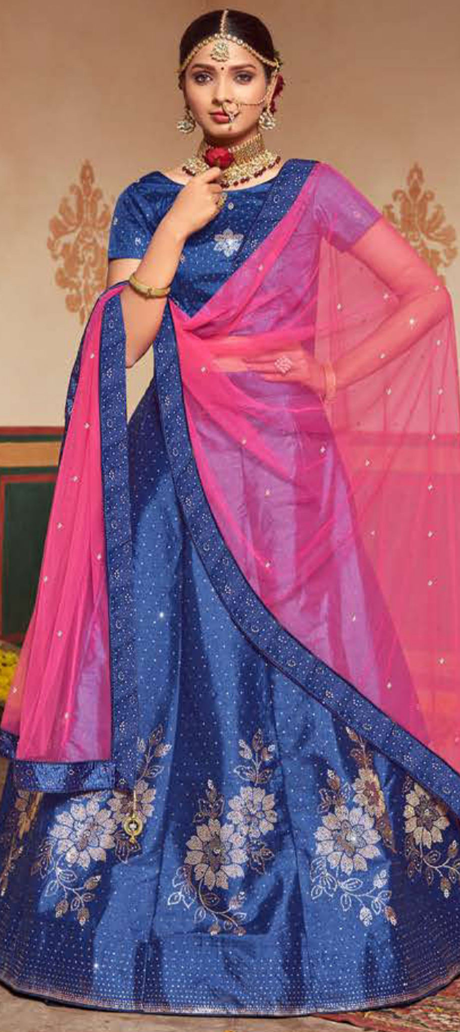Reception, Wedding Blue color Shimmer fabric Lehenga : 1825631
