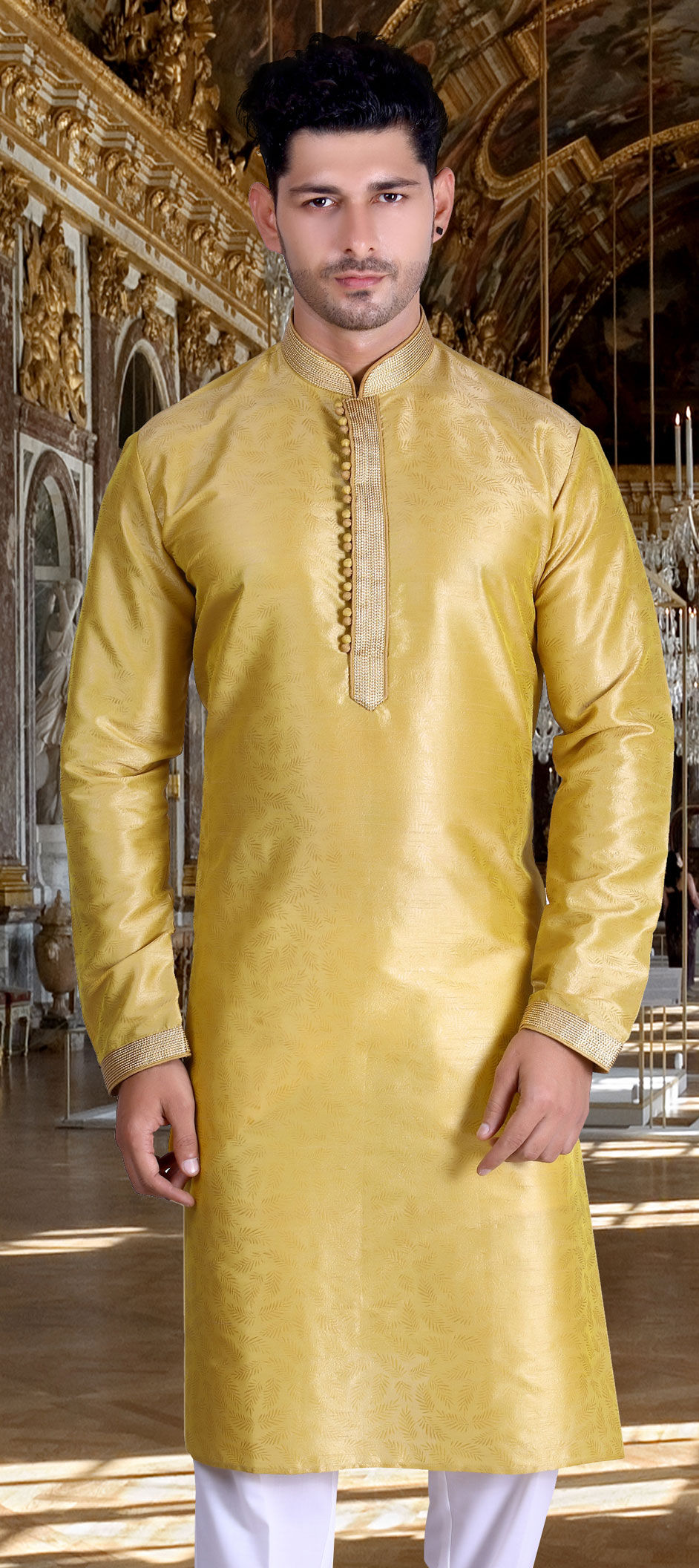 Gold color Cotton fabric Kurta : 1826024
