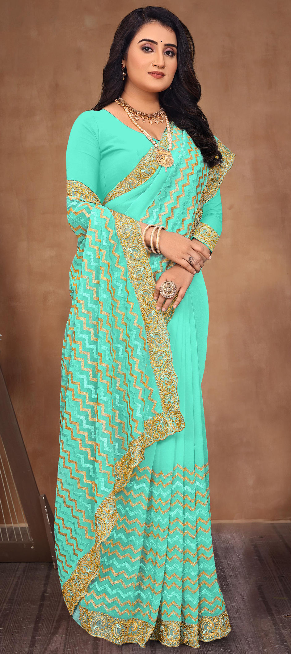 Party Wear Blue color Georgette fabric Saree : 1826523