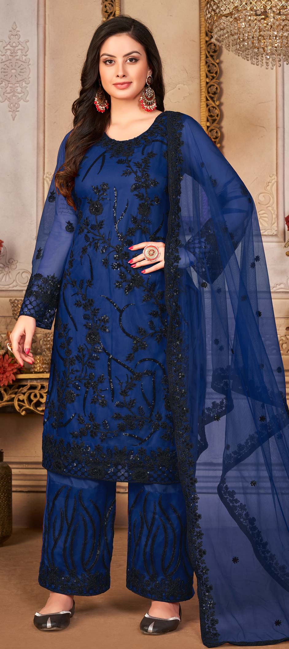 Casual Blue color Net fabric Salwar Kameez : 1827291
