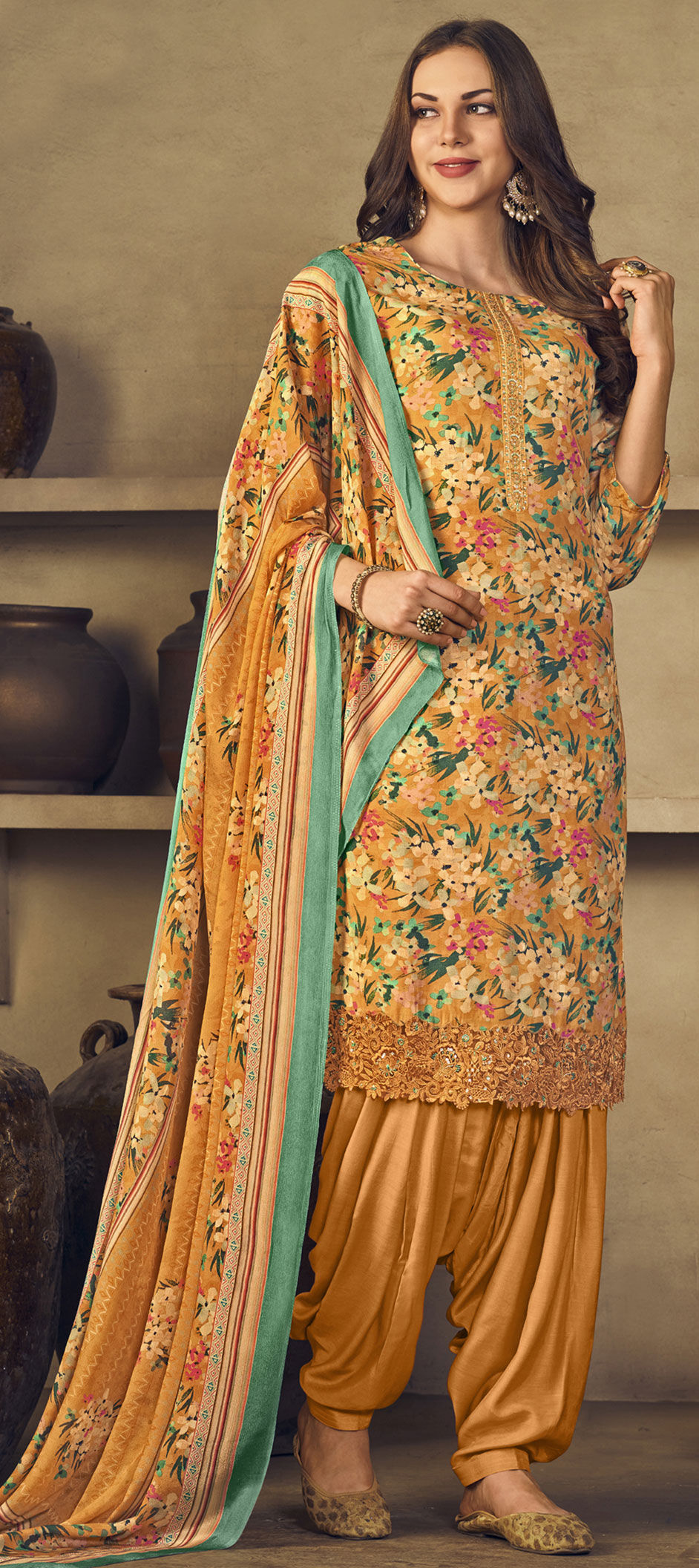 Festive, Party Wear Orange color Muslin fabric Salwar Kameez : 1828014