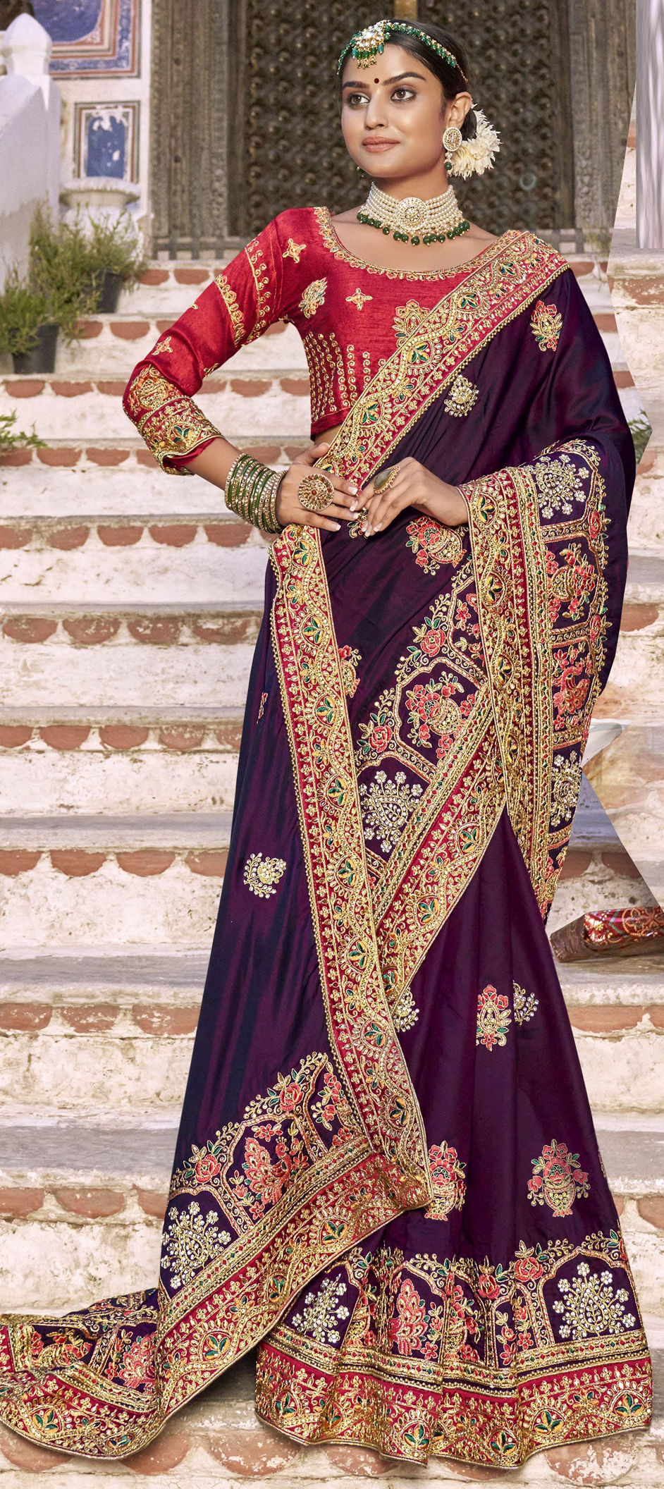 Bridal, Traditional, Wedding Purple and Violet color Art Silk, Silk ...