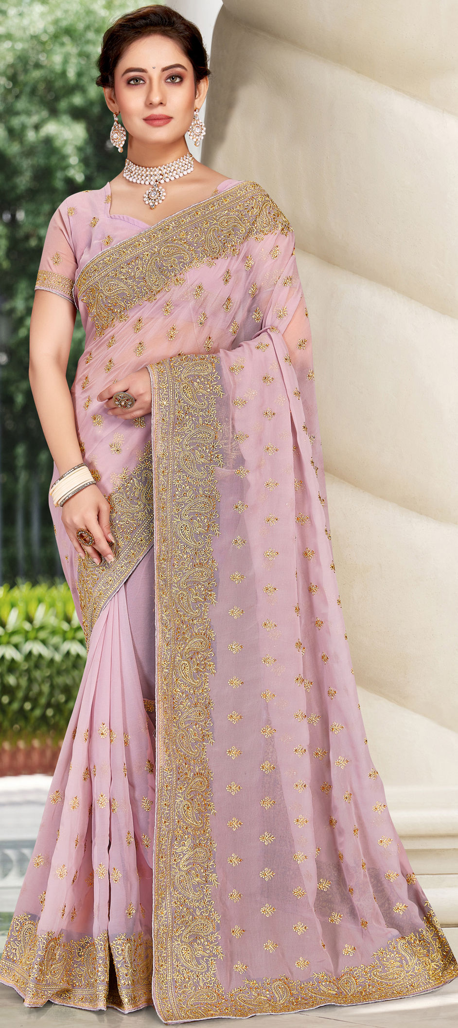 Festive, Party Wear, Reception Purple and Violet color Georgette fabric ...