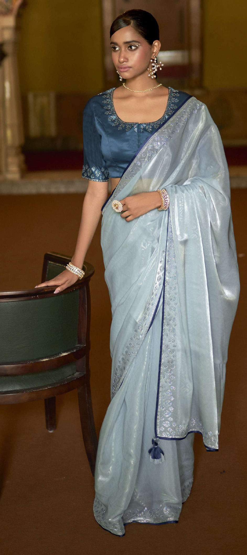 Designer, Festive, Party Wear Blue color Organza Silk fabric Saree ...