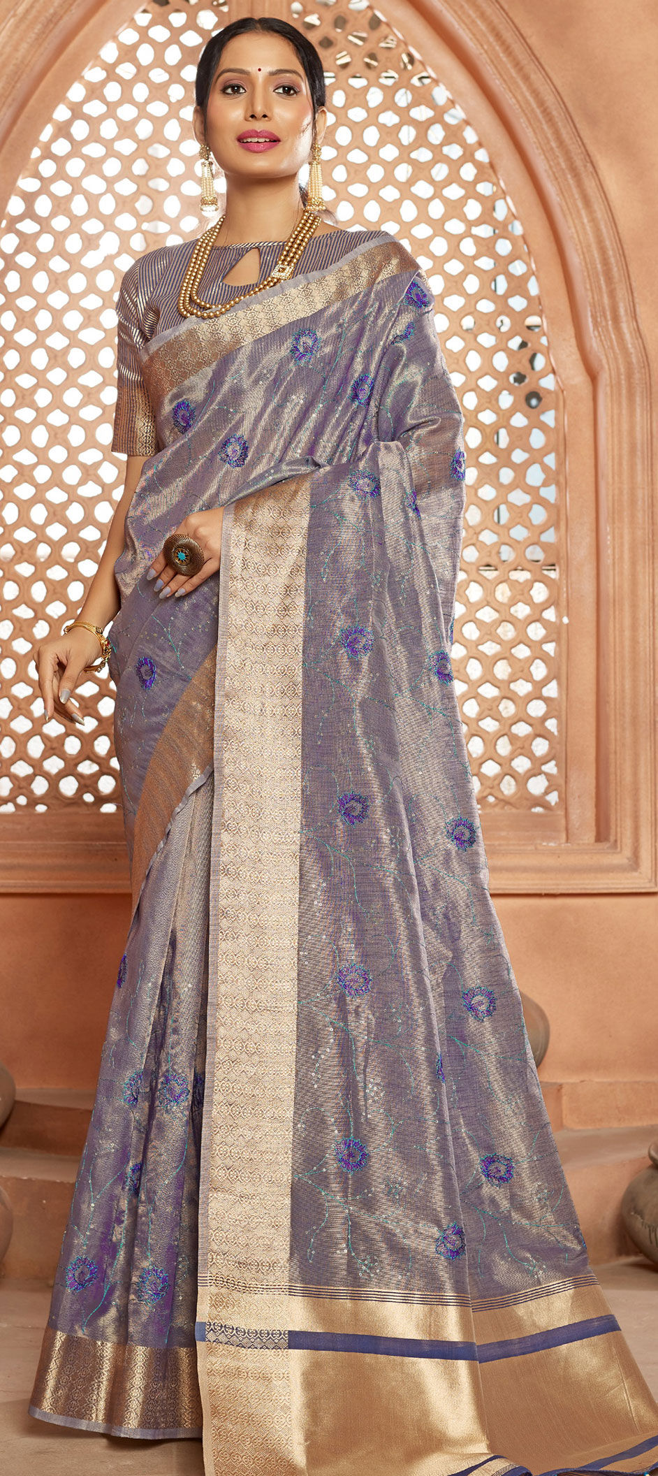 Party Wear Blue color Tissue fabric Saree : 1829158