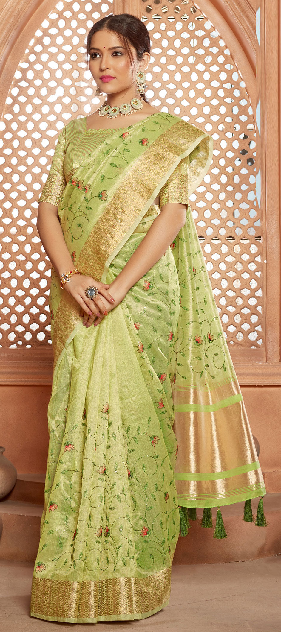 Party Wear Green color Tissue fabric Saree : 1829165