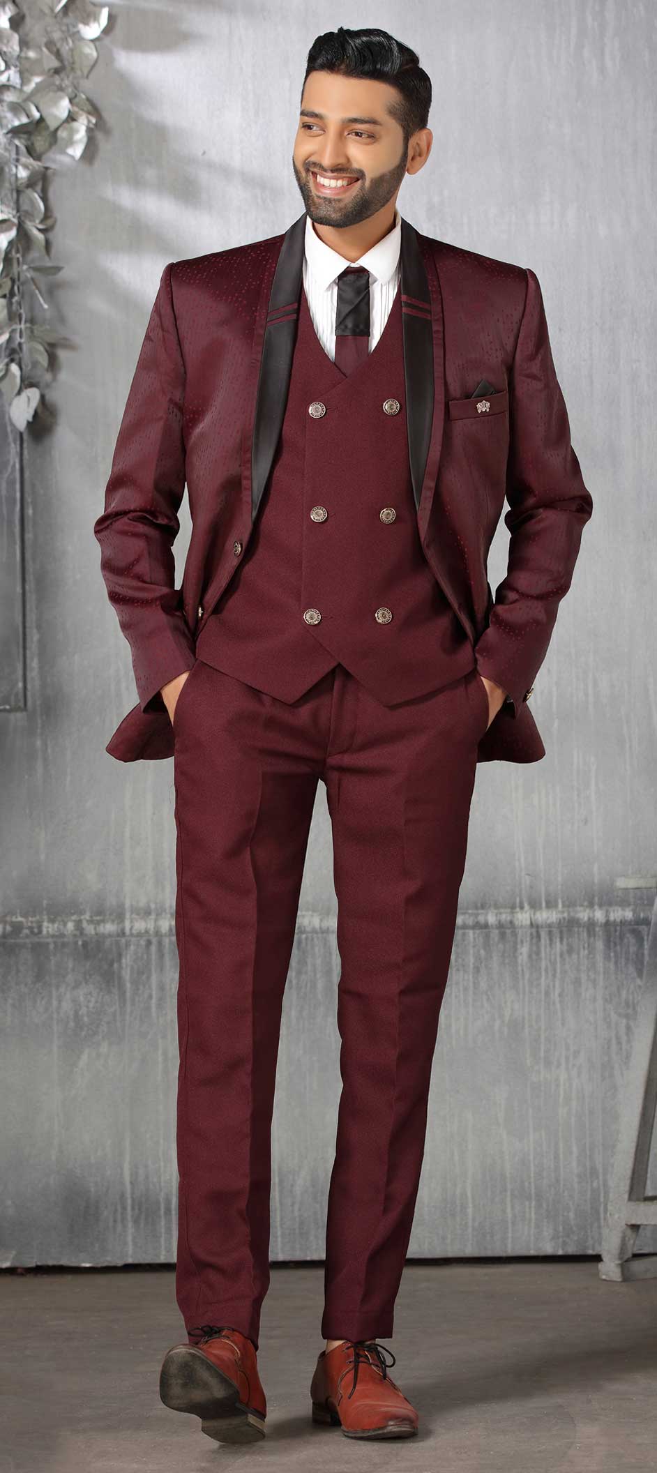 Red and Maroon color Silk fabric 2 Piece Suit (with shirt) : 1829533