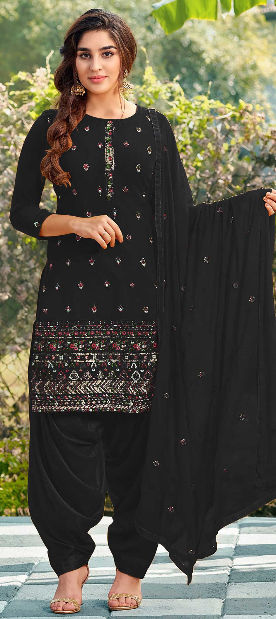 Festive, Party Wear Black and Grey color Faux Georgette fabric Salwar ...