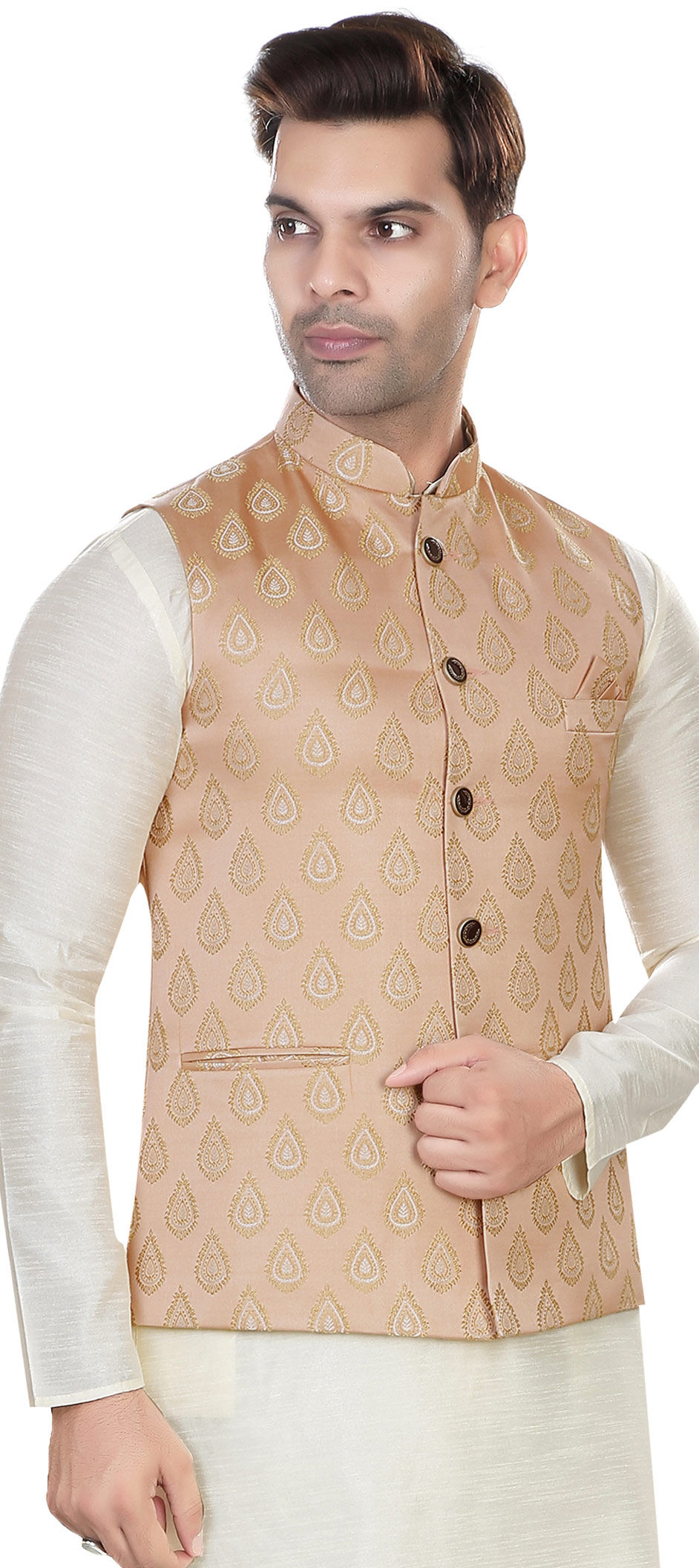 Pink and Majenta color Jacquard fabric Nehru Jacket : 1830794