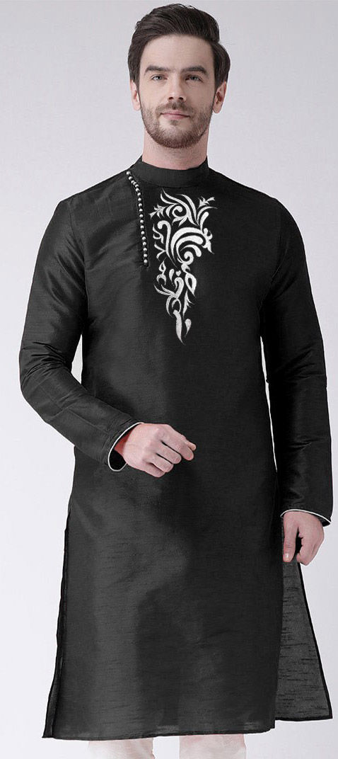 Black and Grey color Art Silk fabric Kurta : 1830818