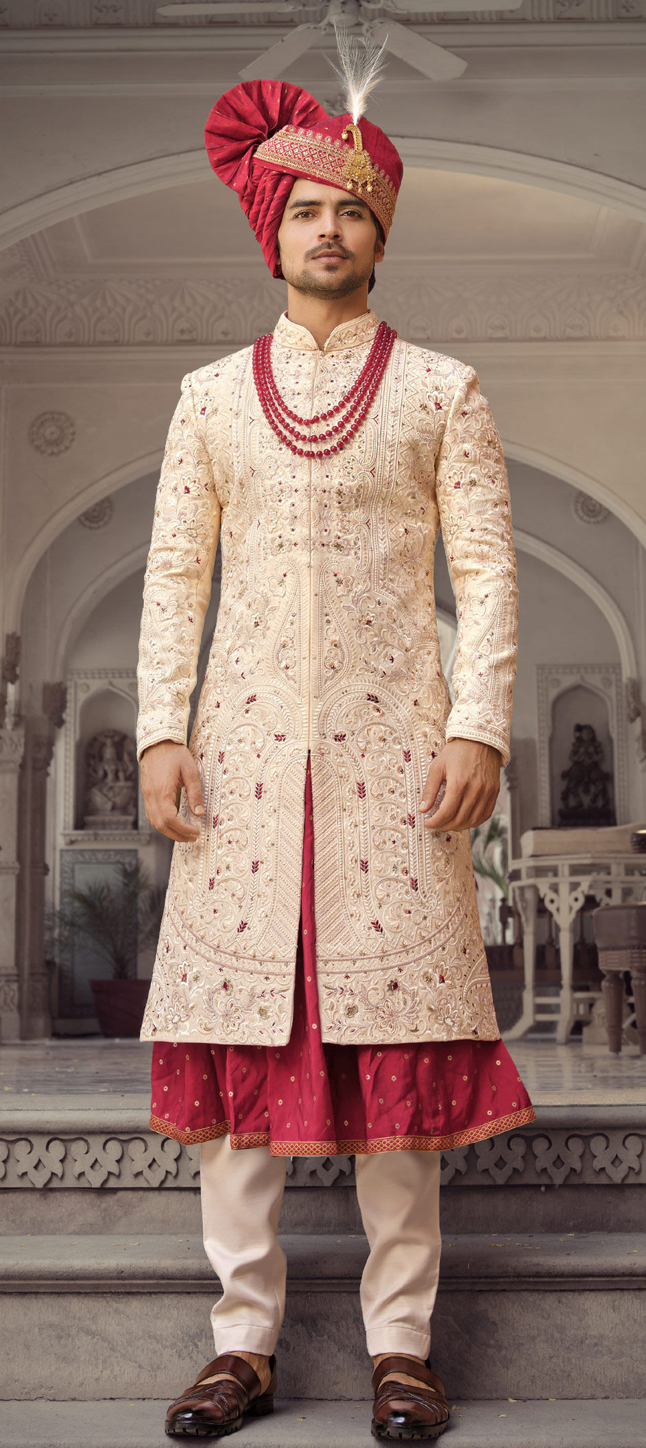 Beige and Brown color Art Silk fabric Sherwani : 1831190