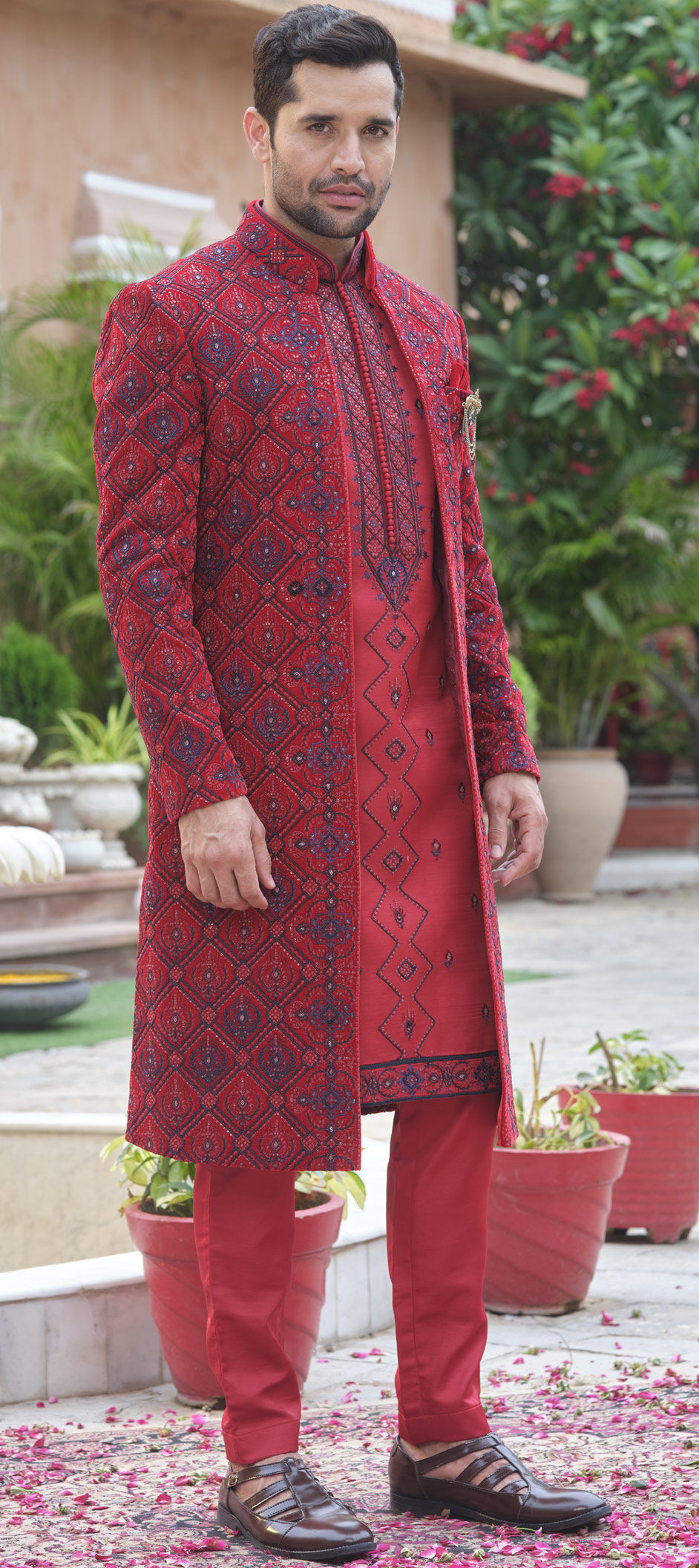 Red and Maroon color Art Silk fabric IndoWestern Dress : 1831255