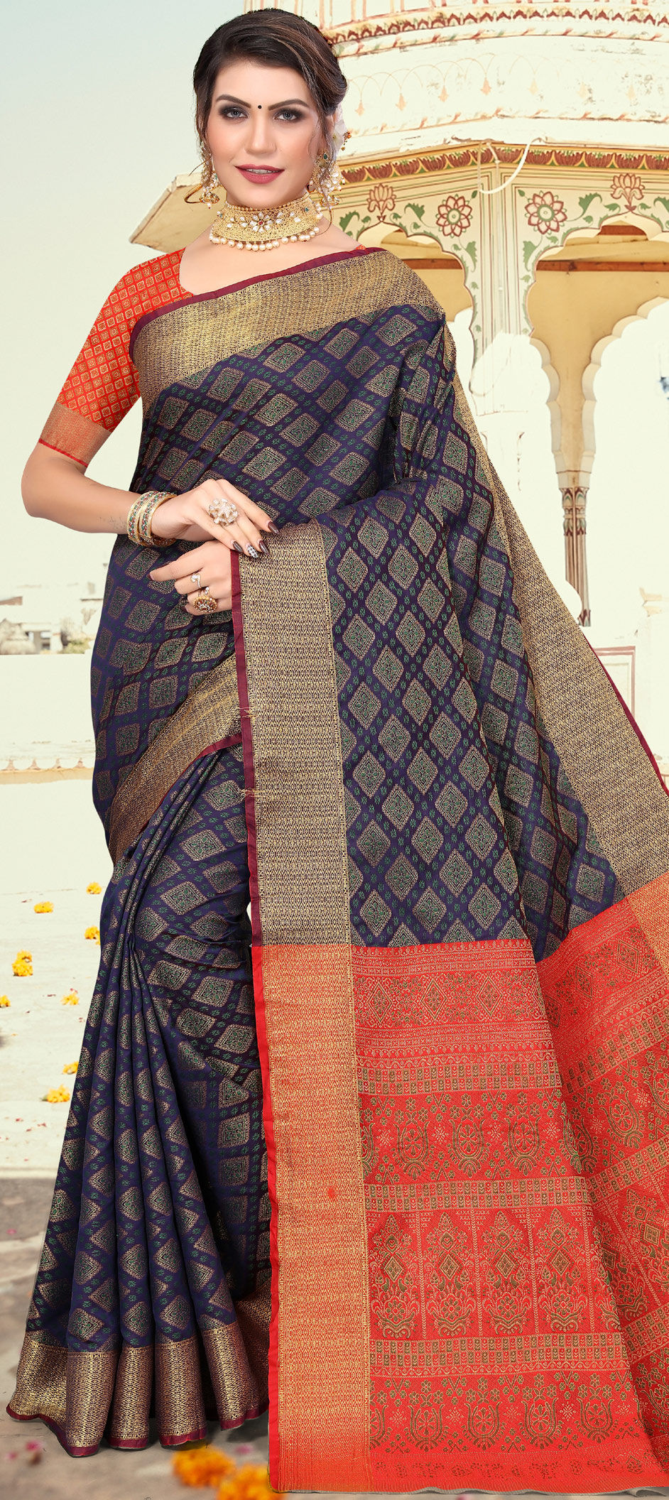 Festive, Traditional Blue color Patola Silk fabric Saree : 1831668
