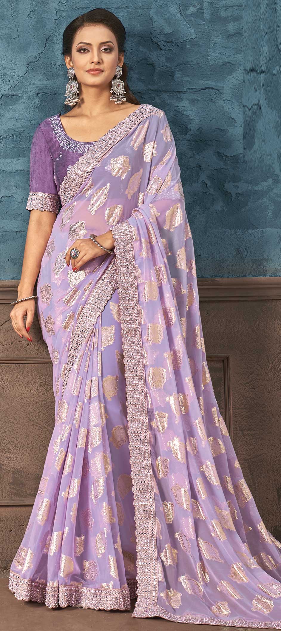Casual Purple and Violet color Georgette fabric Saree : 1832680