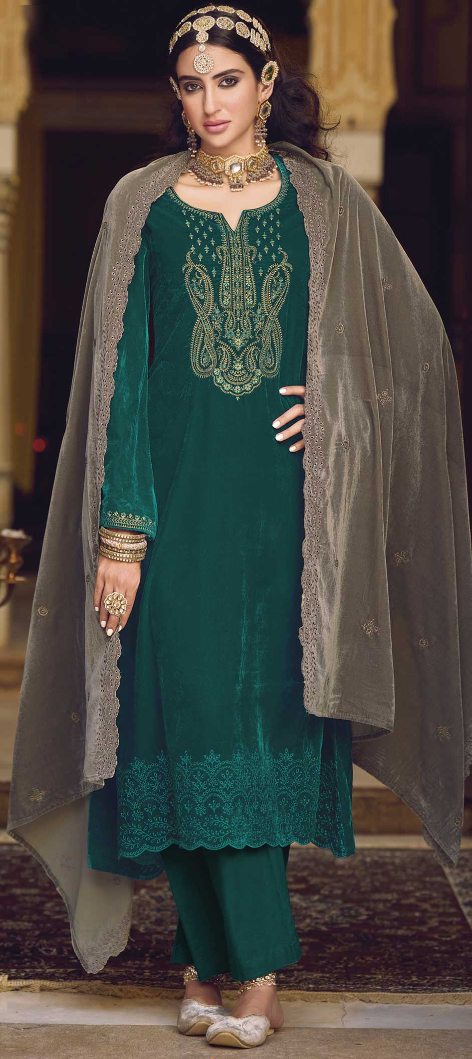 Festive, Party Wear, Reception Blue color Velvet fabric Salwar Kameez ...