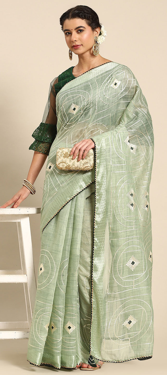 Festive Green color Cotton fabric Saree : 1832820