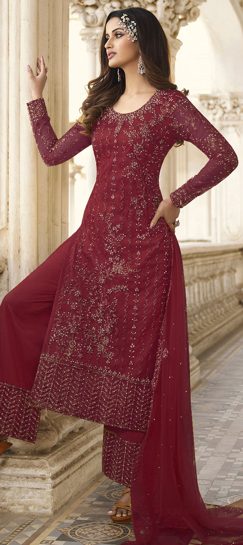 Festive, Mehendi Sangeet, Party Wear, Wedding Red and Maroon color ...