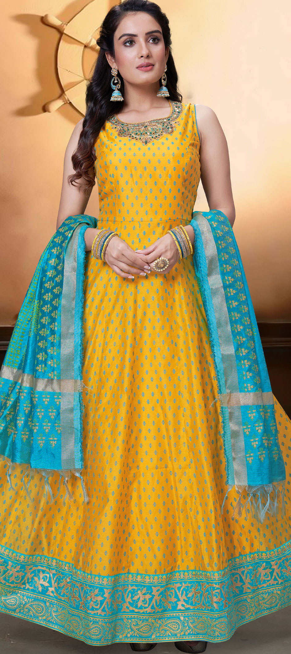 Mehendi Sangeet, Reception, Wedding Yellow color Silk fabric Salwar ...
