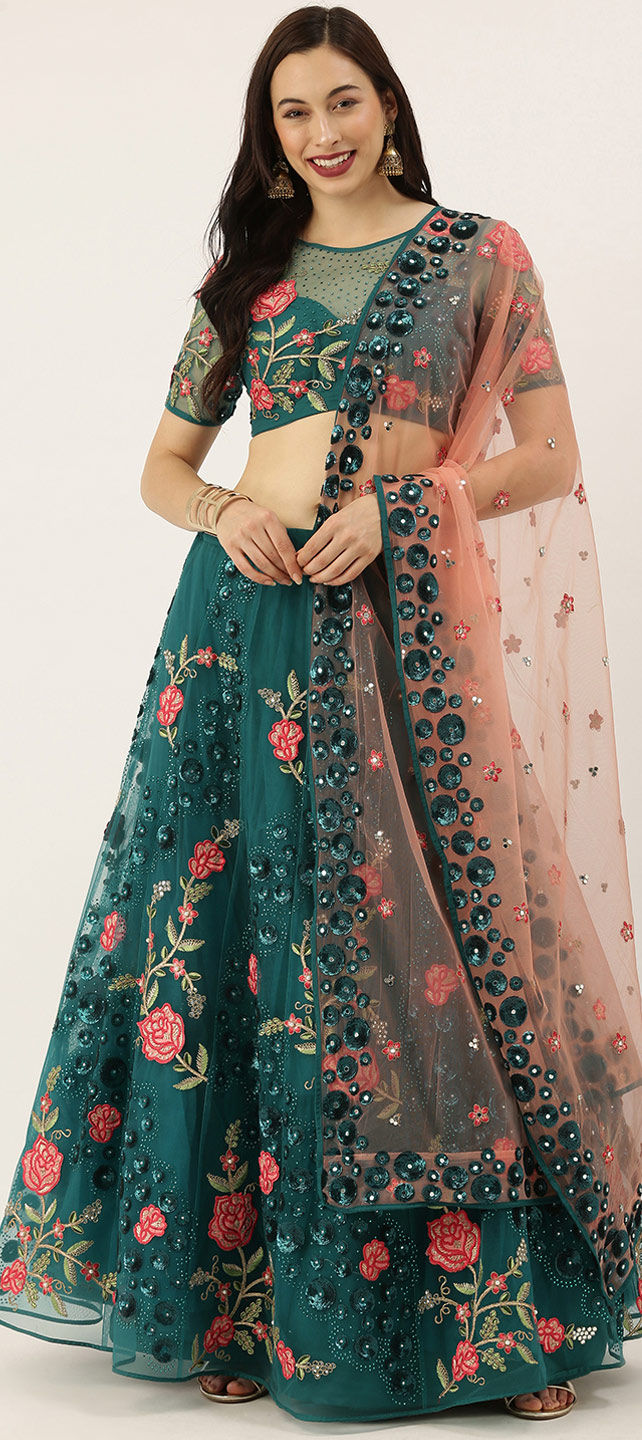 Engagement, Reception, Wedding Blue color Net fabric Lehenga : 1833770