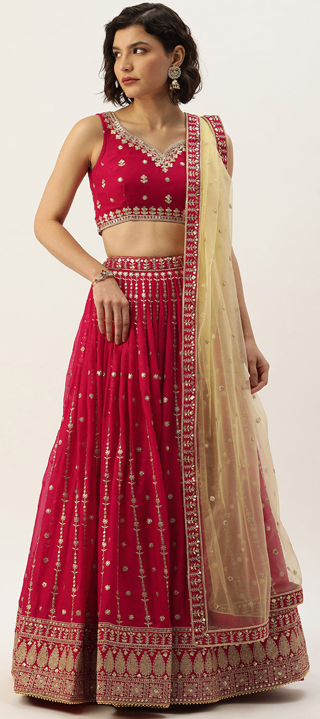 Engagement, Reception, Wedding Red and Maroon color Georgette fabric ...