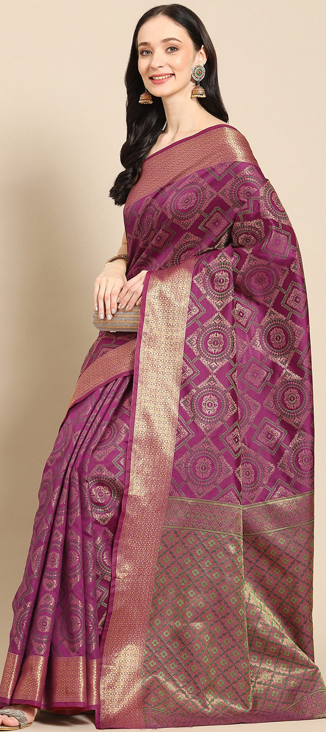 Traditional Purple and Violet color Blended, Silk fabric Saree : 1833850