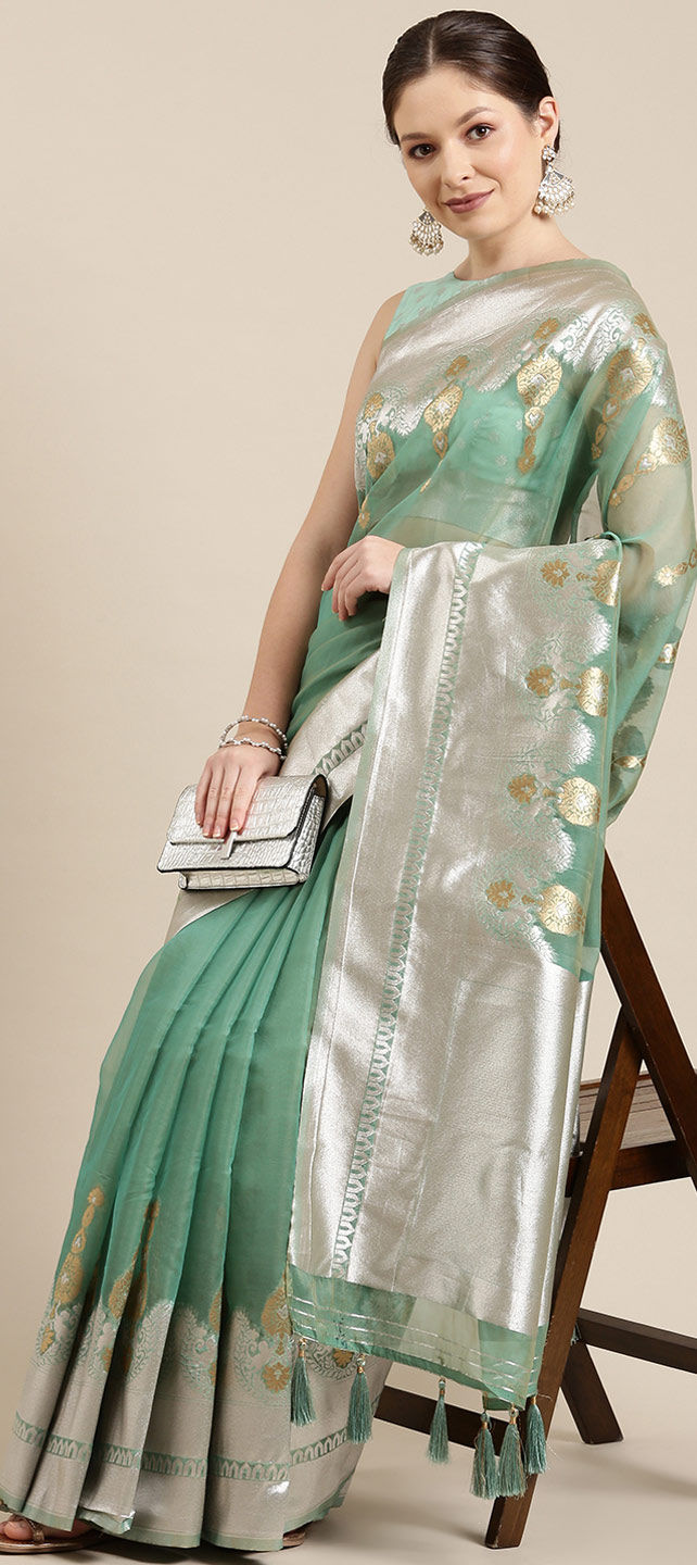 Traditional Blue color Organza Silk, Silk fabric Saree : 1833873
