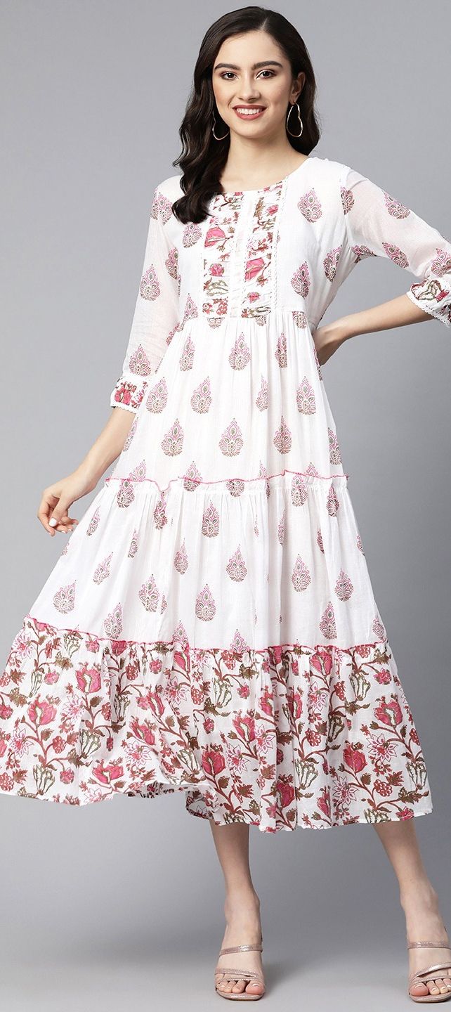 Casual White and Off White color Malmal fabric Gown : 1834427