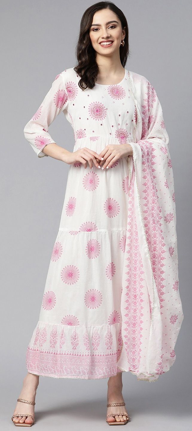 Casual White and Off White color Malmal fabric Gown : 1834436