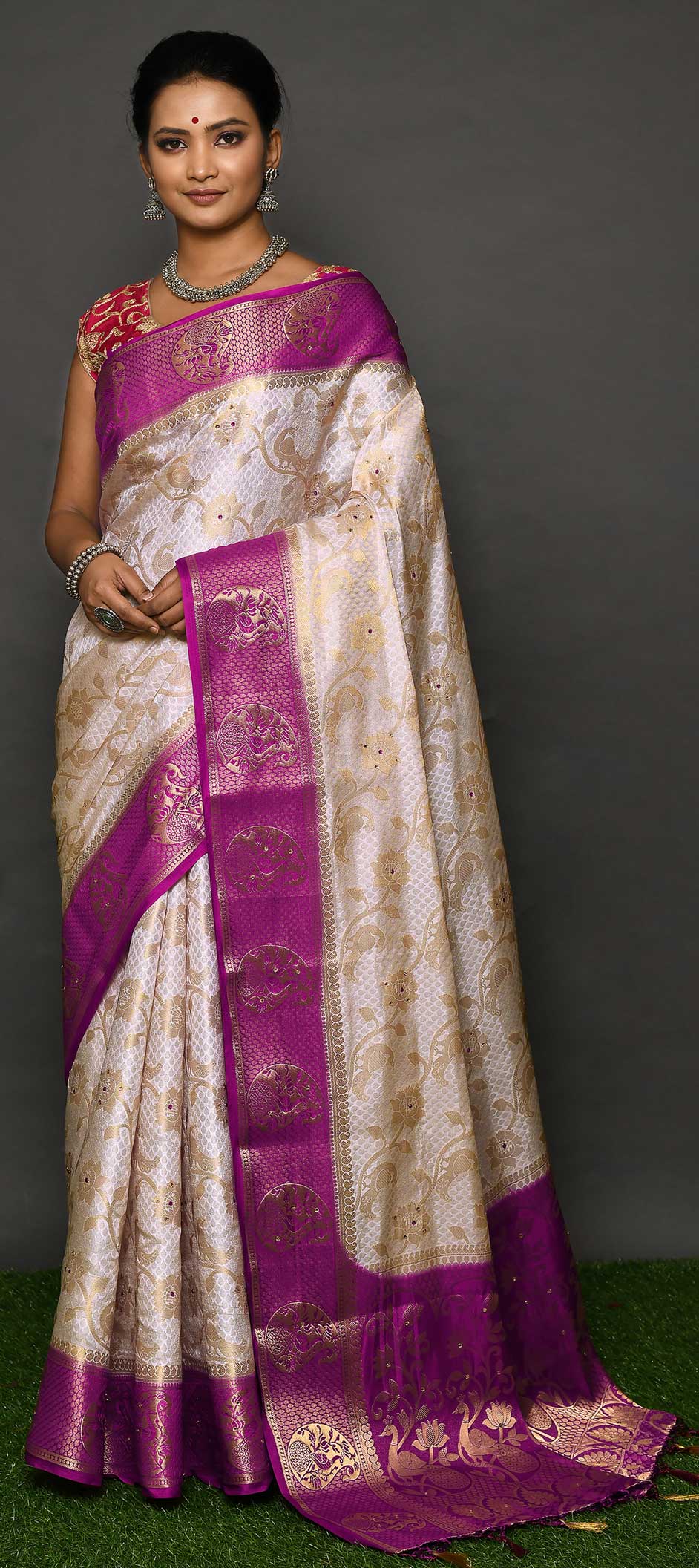 Festive, Traditional White and Off White color Raw Silk fabric Saree ...