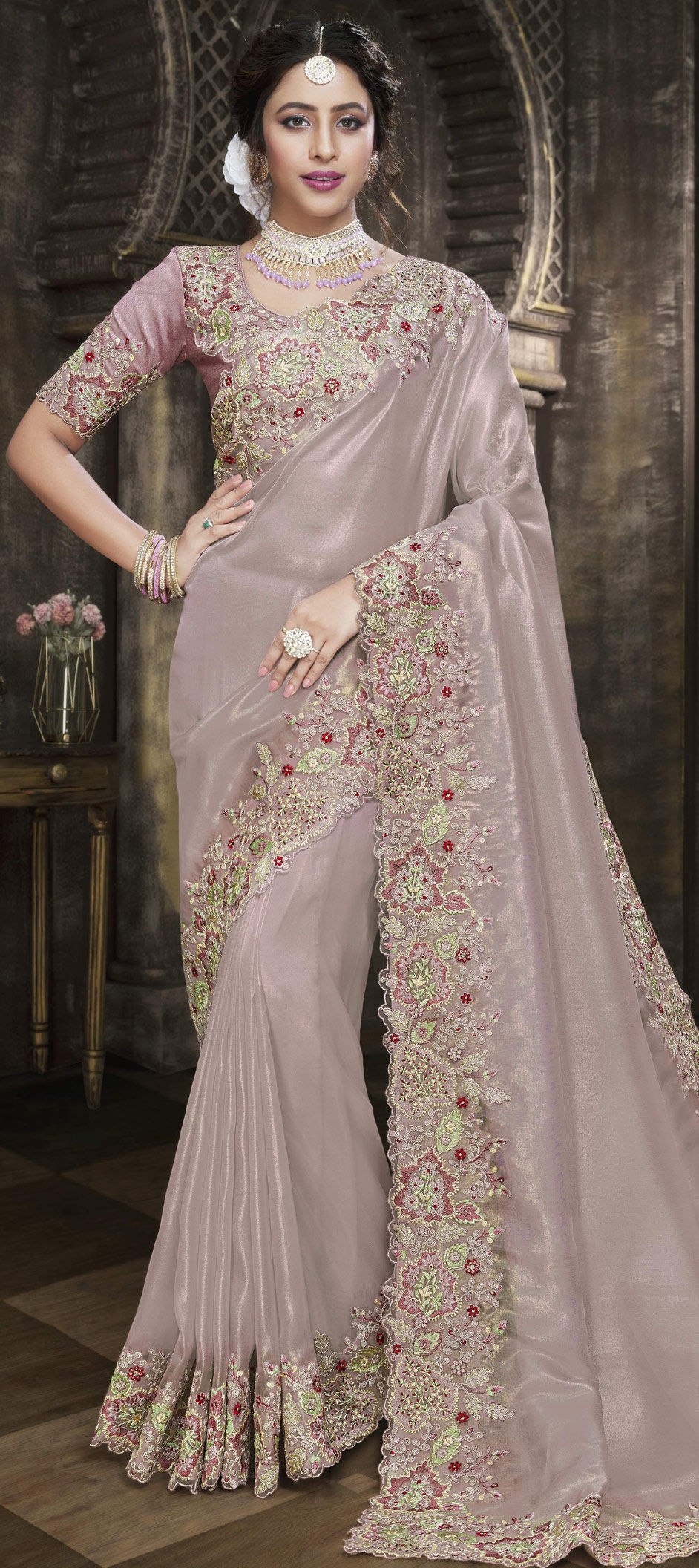 Engagement, Traditional, Wedding Purple and Violet color Tissue fabric ...