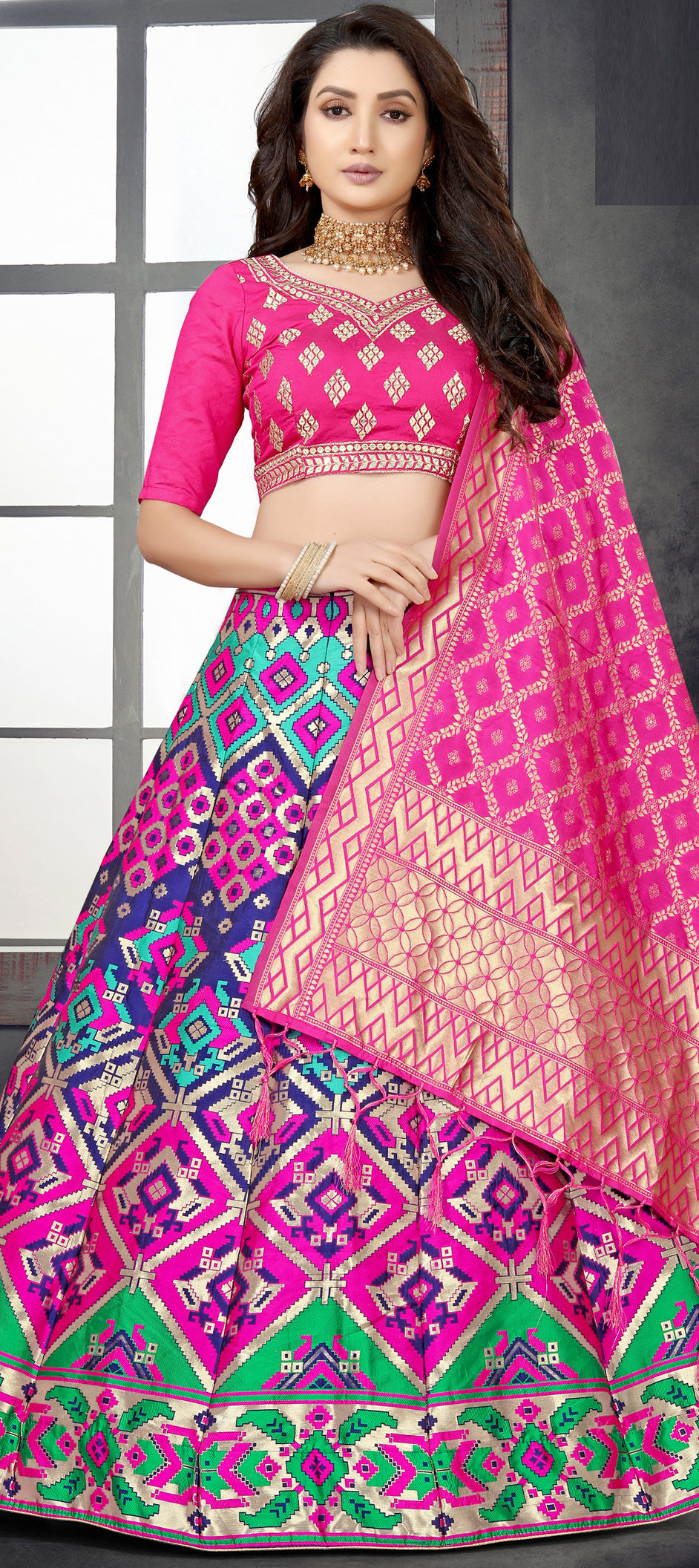 Mehendi Sangeet, Reception Multicolor color Banarasi Silk fabric ...