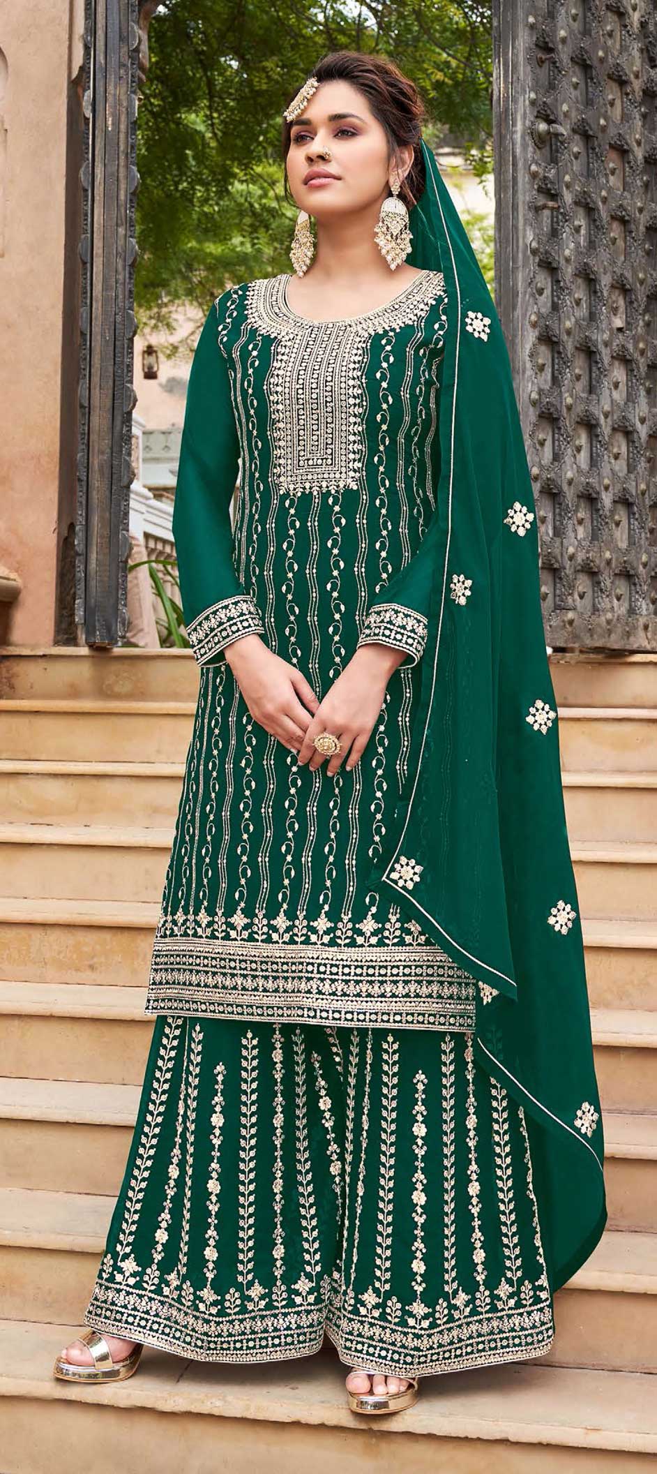 Festive, Reception Green color Georgette fabric Salwar Kameez : 1835316