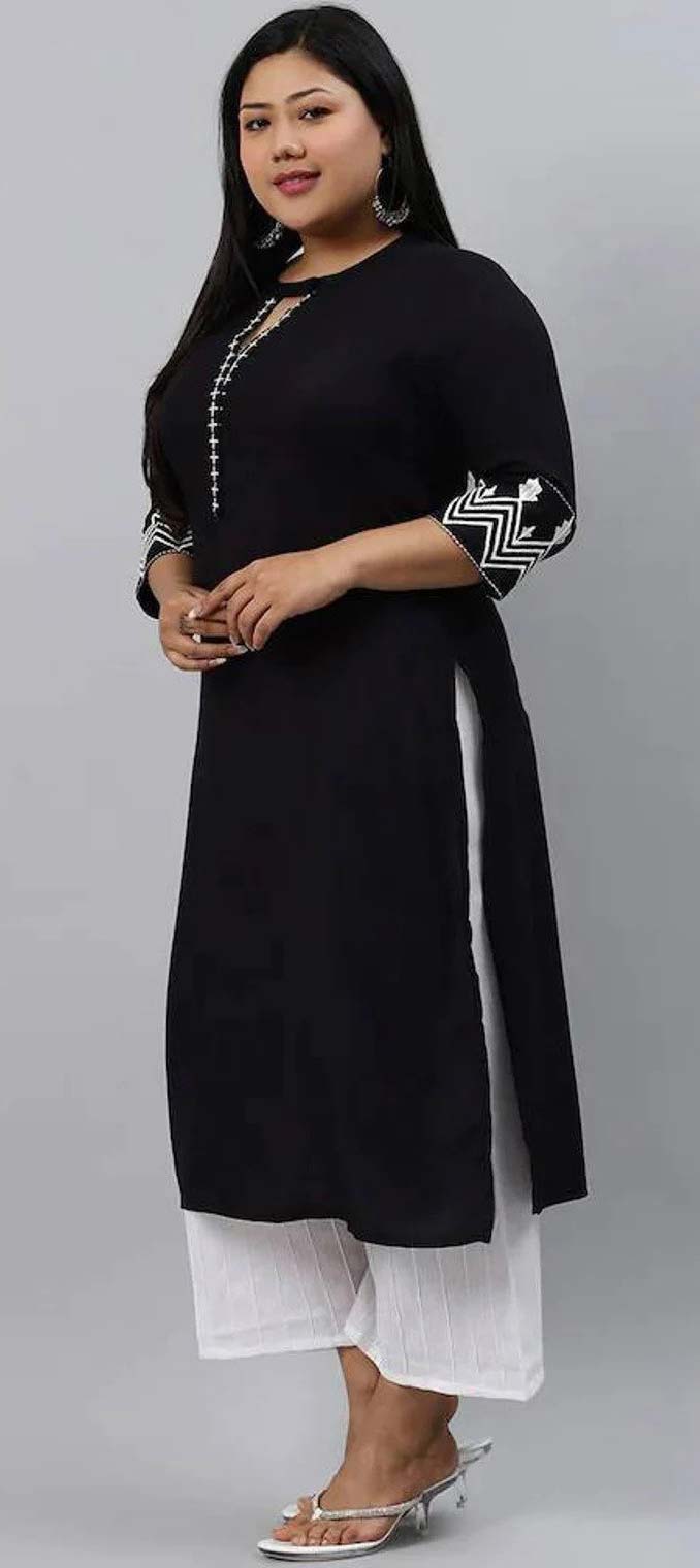 Designer Black and Grey color Rayon fabric Kurti : 1835575