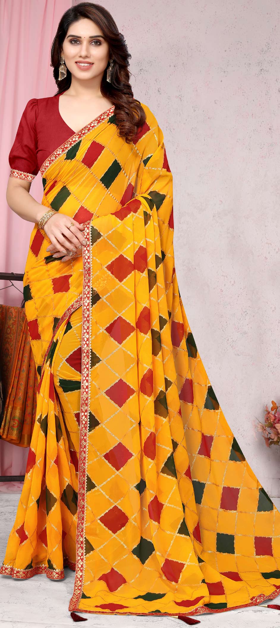 Festive Yellow color Georgette fabric Saree : 1835839