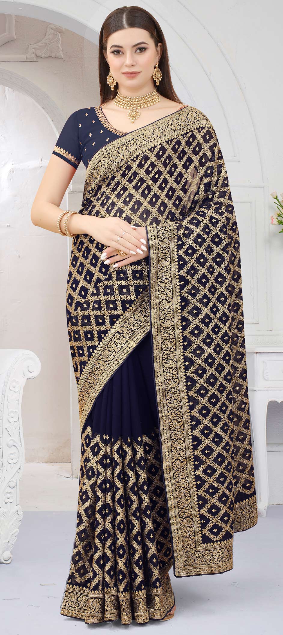 Festive, Party Wear, Wedding Blue color Georgette fabric Saree : 1836005