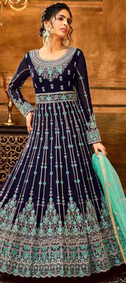 Bollywood Blue color Georgette fabric Salwar Kameez : 1836213